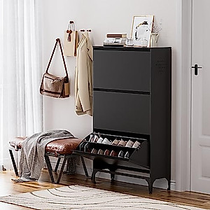 WIILAYOK Shoe Cabinet - Freestanding or Wall Mounted Shoe Storage Organizer with 3 Flip Drawers and Adjustable Shelves - Ideal for Entryway, Hallway, Living Room