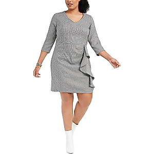 Betsey Johnson Women's Plus Size Ruched Menswear Dress with Ruffle, Check It Out, 22W