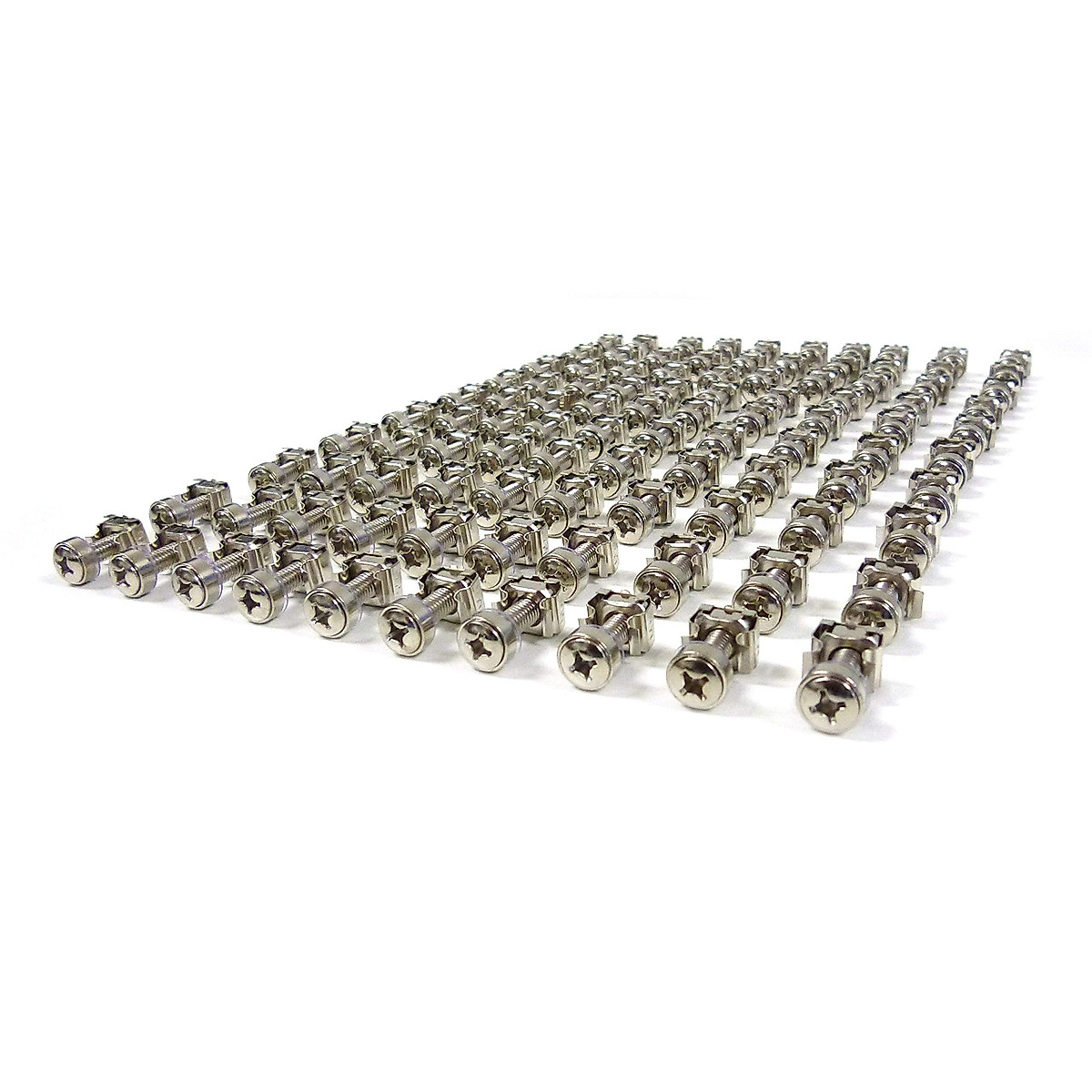 100 Pack of Nickel-plated Cage Nuts with Screws and washers. Works with Racks from Dell, HP, APC and Many Others