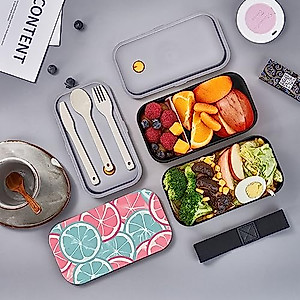 Pink Blue Citrus Slices Adult Lunch Box, Bento Box, With Cutlery Set Of 3, 2 Compartments, Rectangular, Lunch Box For Adults