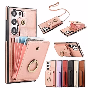 Phone Flip Case Premium Leather 2 in 1 Wallet Case Compatible with Samsung Galaxy A12 5G,Magnetic Closure Purse W Rotation Ring Stand/Card Slots Holde/Lanyard Crossbody Shockproof Protective Phone Cas