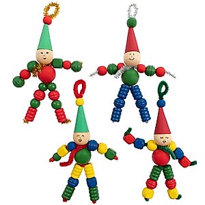 READY 2 LEARN Christmas Crafts - Create Your Own Bead Elves - DIY Ornaments for Kids - Christmas Tree Decoration - All Materials Included, Blue,Green,Red, Set of 4