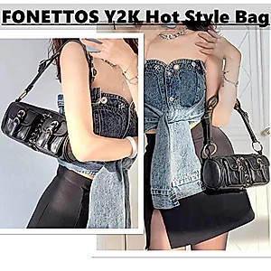 FONETTOS Y2K Barrel Bag, Punk Sourpuss Gothic Shoulder Purse Cool Rock Style Handbag