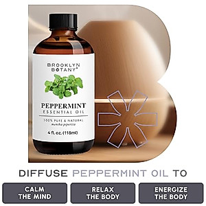 Brooklyn Botany Peppermint Essential Oil - Huge 4 Fl Oz - 100% Pure and Natural - Premium Grade with Dropper - for Aromatherapy and Diffuser