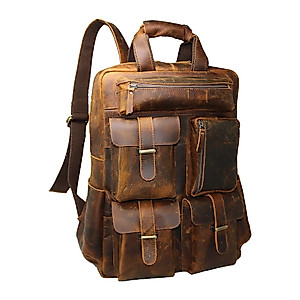 jaald 22" Genuine Leather laptop backpack rucksack multipocket computer bag for men