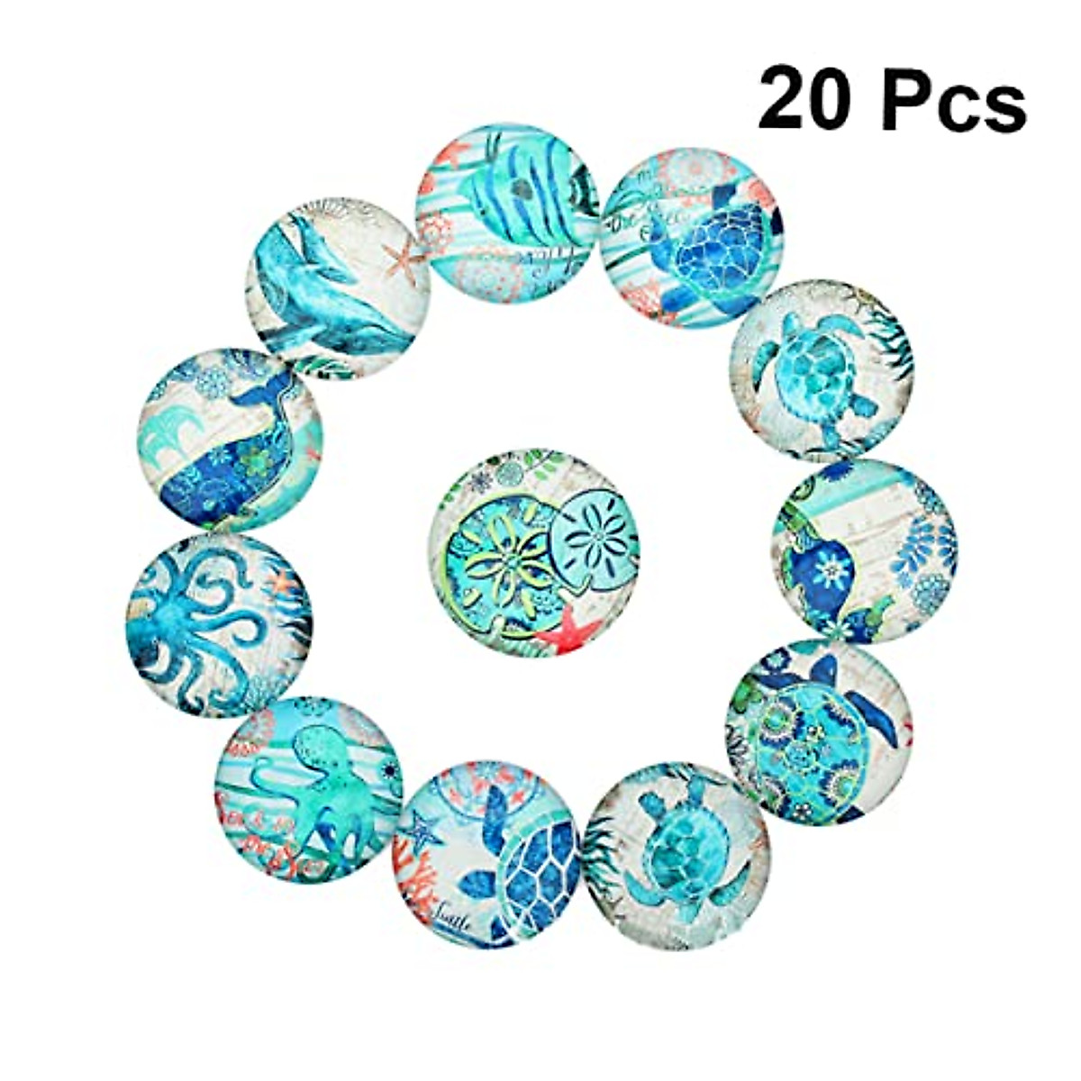 VILLCASE 60 pcs Flat Round Beads Glass snap Buttons Bracelet Blanks Beads for Bracelets Mosaic Printed Beads Picture Glass cabochons Rhinestone Jewelry Glass Patch Gem Paste Seaside Ocean