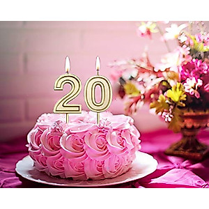 Bailym 20th Birthday Candles,Gold Number 20 Cake Topper for Birthday Decorations Party Decoration