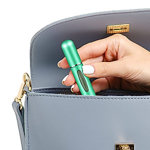 Kewjug Refillable Mini Perfume Atomizer Bottle，Portable Separate Bottles，Travel and Outings Spray Boxes Dispensers 5ml/0.2oz (Green)