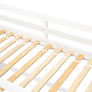 LiviNest Twin Loft Bed Frame - Wood Pine Bed Frames with Ladder Safety Rail and Desk - Loft Size Bed with Table for Kids Boys Girls White