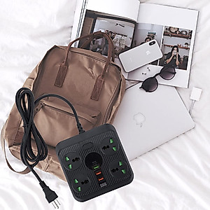 Universal Power Strip with USB C, XYZCREAT 3000w Surge Protector with 4 Outlets 3 USB Ports 20W PD Port, Portable Power Strip 110v-250v 6.6ft Extension Cord for Home Office and Travel Black