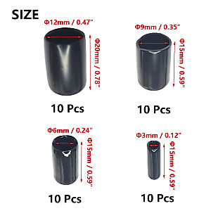 40pcs Round Rubber End Caps 1/8" 1/4" 3/8" 1/2" Black Vinyl Cover Bolt Screw Thread Protectors Assortment Kit
