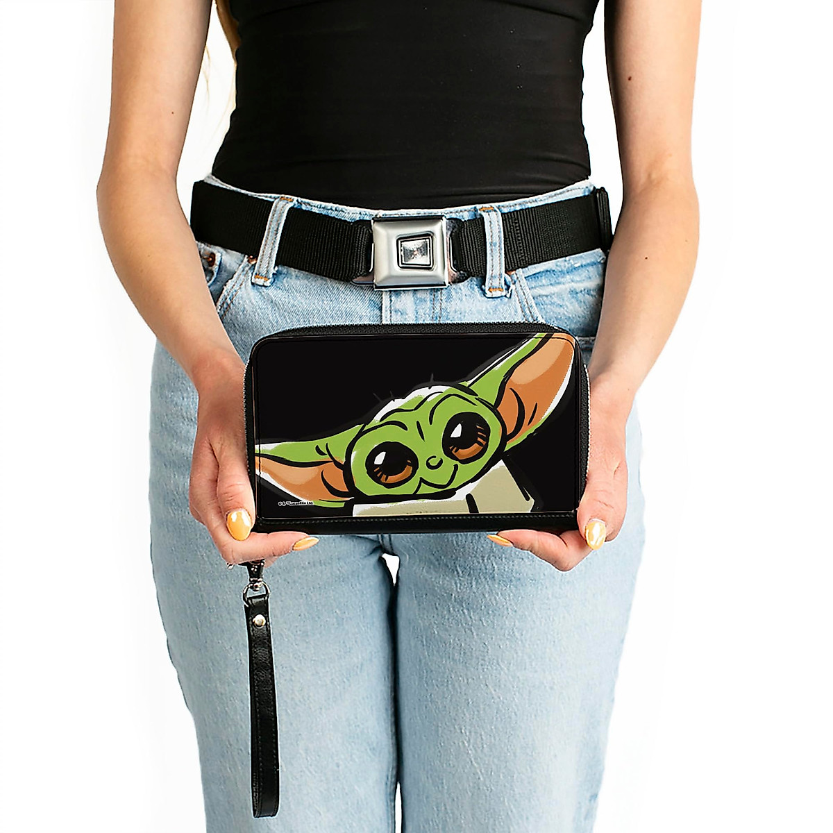 Buckle-Down Women's PU Zip Around Wallet Rectangle-Star Wars The Child, 7.5"x4.5"