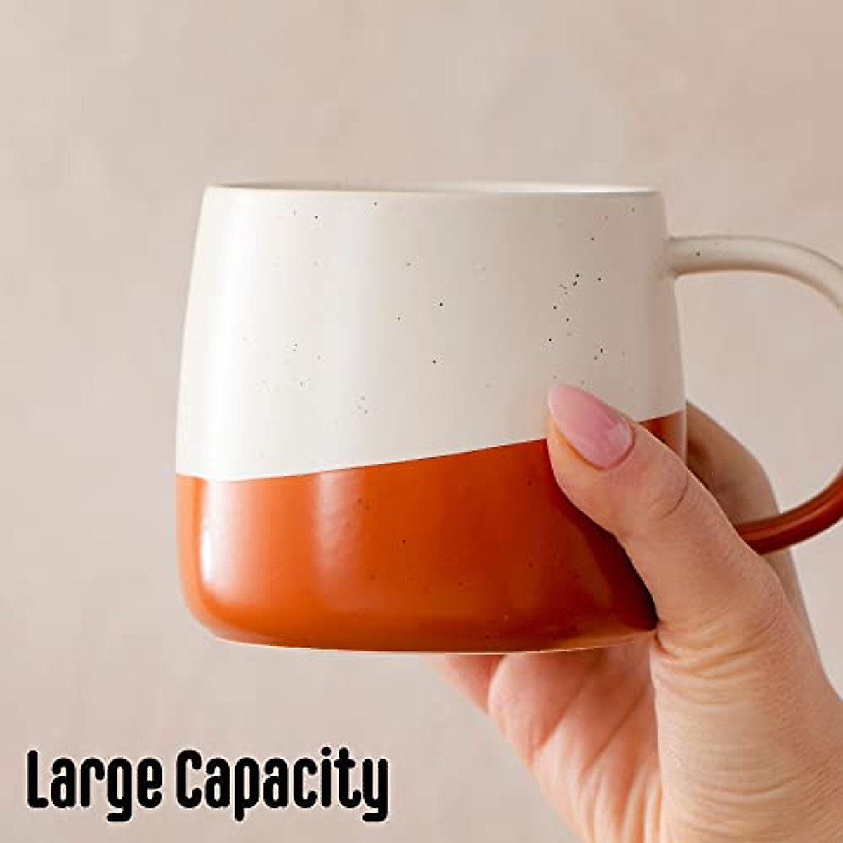 Ceramic Coffee Mugs Set of 4 - Large Stoneware Cups - Hand-Painted, Two-Tone Glazed Mug for Coffee, Tea, and More - Microwave & Dishwasher Safe