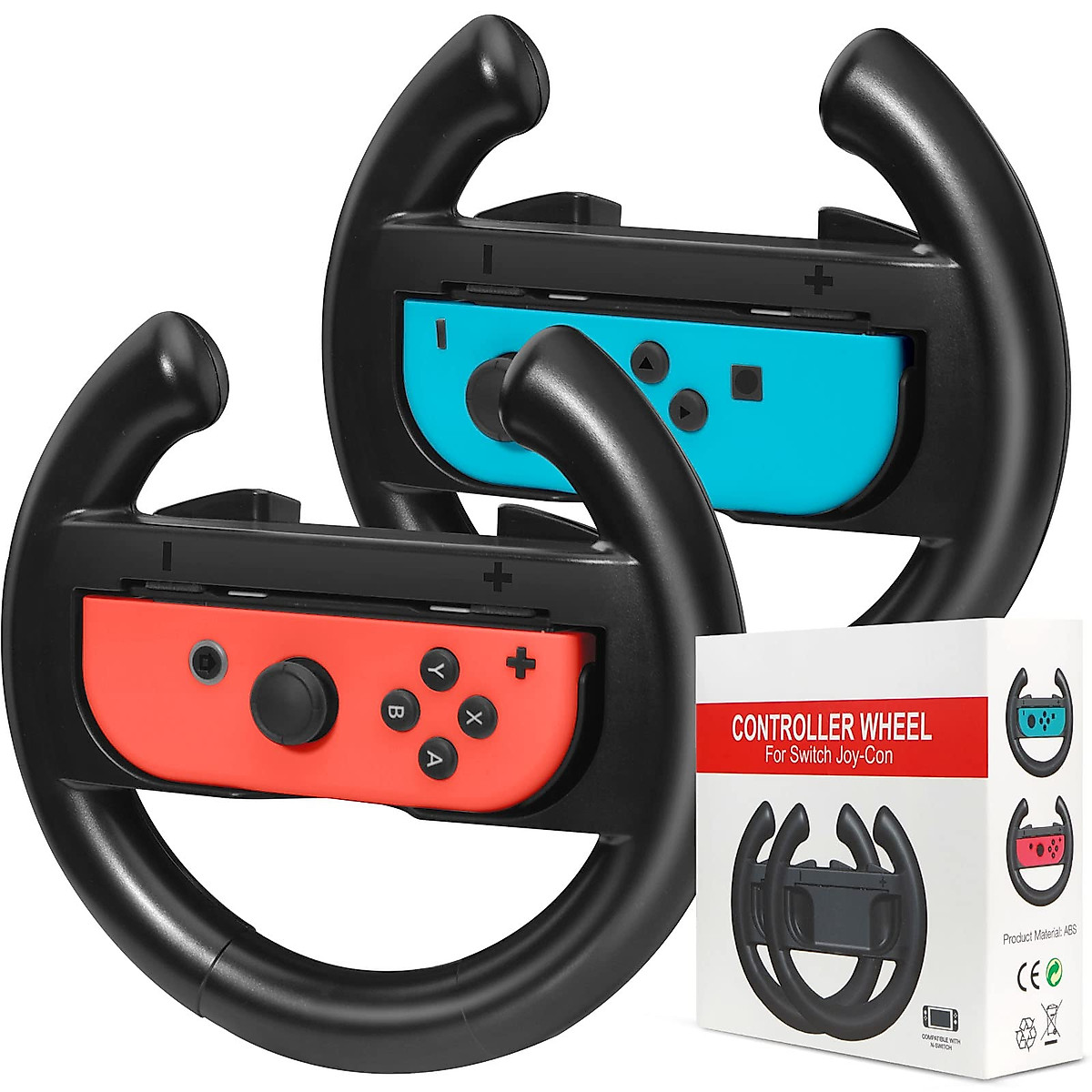 JoyHood Steering Wheel Compatible with Switch/Switch OLED Joy-Con Controller [2 Pack] Racing Wheel Controllers fit for Mario Kart 8 Deluxe - Black