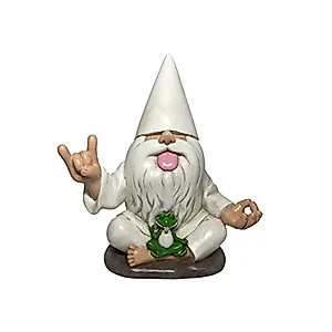 GlitZGlam Rocker Gnome George with Zen Frog - This Garden Gnome Combines Peace, Tranquility and Rock N Roll for Your Fairy Garden