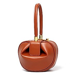 Normia Rita Handbags For Ladies Fashion Retro Genuine Leather Handmade Dumplings Satchel Women Small Shopping Dating Bag… (Brown)