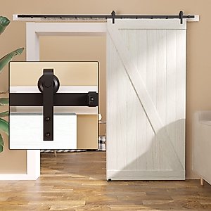 DaAzHai 8 Ft Barn Door Hardware Kit: Easy to Install -Smoothly and Quietly Sliding Barn Door Hardware Single Door Track Low Ceiling Sliding Door Hardware, Modular Track with Stable Connection