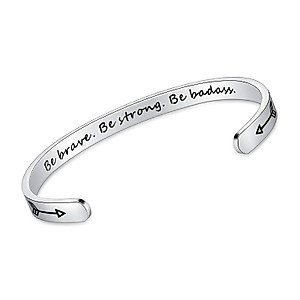 SAM & LORI Gifts for Friend Female Inspirational Bracelet Women Mother Daughter Sister Teens Birthday Teenage Motivational Encouragement Anxiety Bestie Strength Cuff Be Brave Be Strong Be Badass