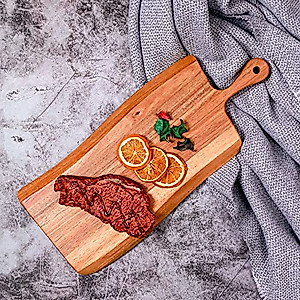 Wood Cutting Board, Elegant Wavy Edge Cheese Display Board Charcuterie Boards, Kitchen Small Chopping Block, Acacia Cheese Platter Grazing Tray with Handle, Decorative Wooden Serving Board