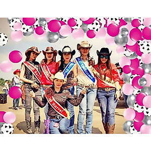 Cow Balloon Garland Arch Kit - 125Pieces Rose Red Light Pink Metallic Silver Balloons for Western Cowgirls Birthday Wedding Last Rodeo Bachelorette Bride Shower to be Party Decorations