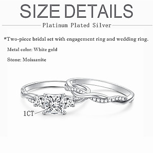 Princess Cut Wedding Ring Sets for Women White Gold, Precious Metal, Moissanite