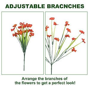 ALAGIRLS Artificial Plants & Flowers Outdoor UV Resistant 12 Bundles, Plastic Fake Flowers for Home Garden Patio Decor, Faux Silk Flowers for Outdoor Planters, Hanging Baskets, Red Yellow Orange