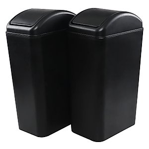 Yuright 2 Pack 14 L Slim Plastic Kitchen Garbage Can, Black Swing Top Trash Can, F