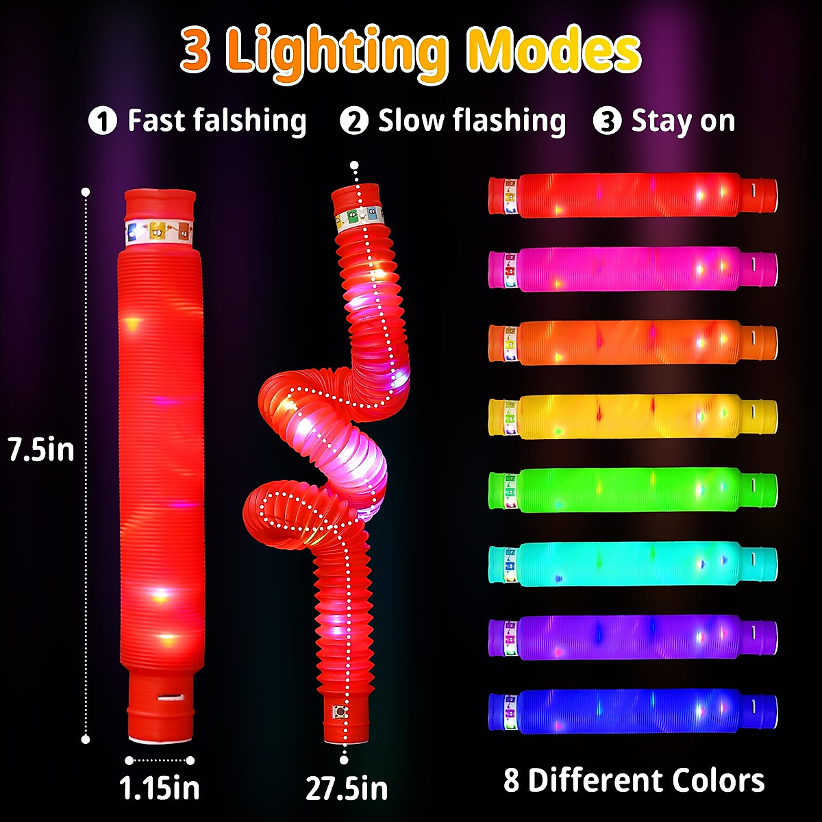 Glow Sticks - 16Pcs Light Up Pop Tubes Party Favors for Kids 4-8-12, 224 LED Glow in the Dark Party Supplies 2024 Graduation Glow Party, Glow Sticks Bulk for Kids Toys Prizes Carnival 4th of July