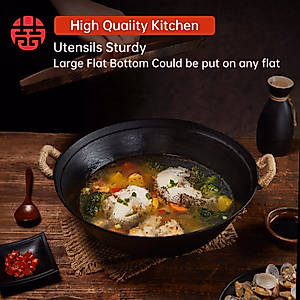 WANGYUANJI Handmade Cast Iron Wok 11.8",Small Round Bottom Wok for 1 Person with Dual Handle,Suitable for Gas Stoves,Uncoated Chinese Traditional wok with Round-bottom Woks