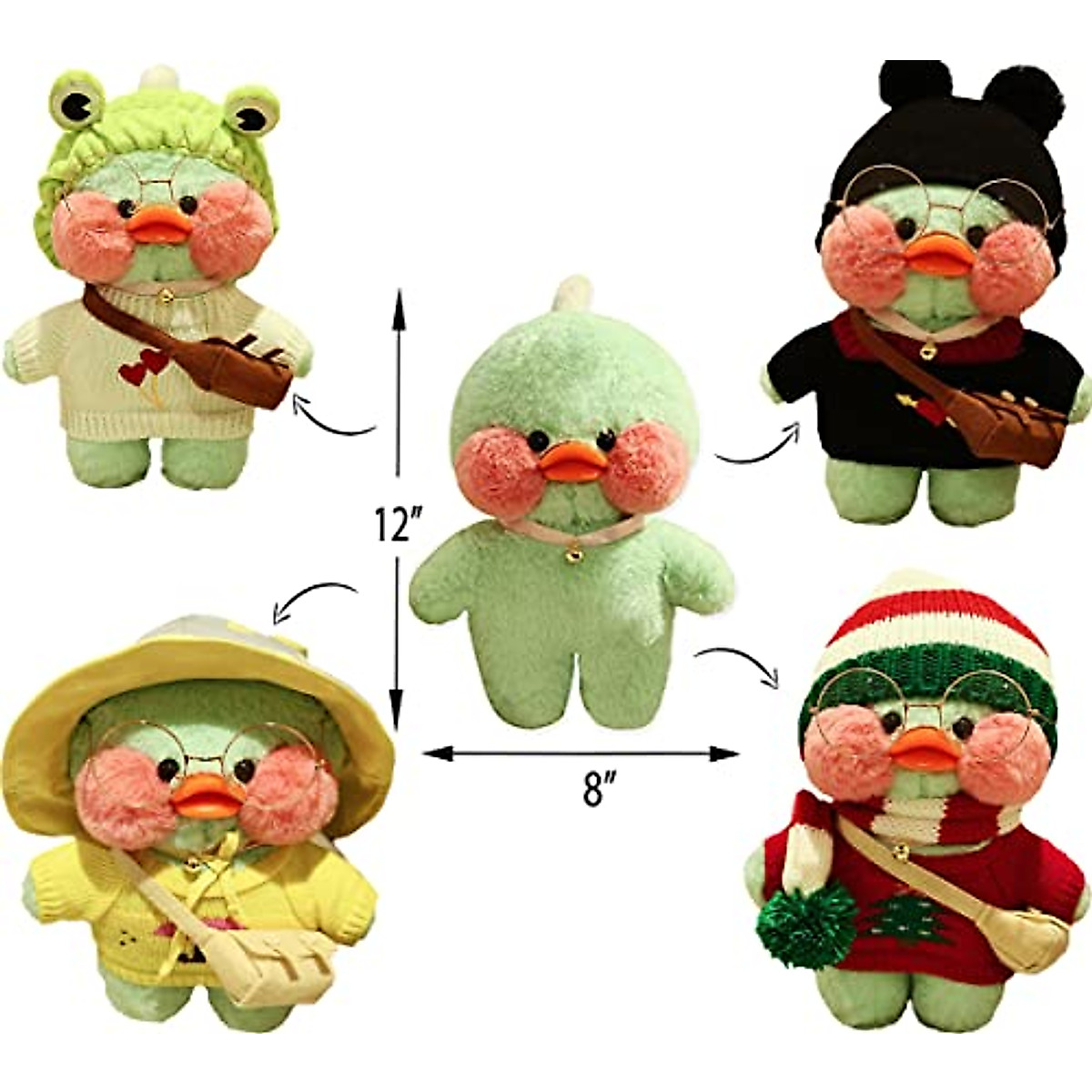 Big Duck Stuffed Animal Clothes Accessories 12 in Duck Plush Kawaii Stuffed Animal Toy with Glasses, Large Cute Plushies Super Soft Plush for Girls Boys, Softest Birthday Valentine Gift (Green)
