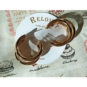 RELOVET Triple Hoop Earrings Chunky Tube Gold Silver Earrings Minimal Statement Fashion for Women (gold)