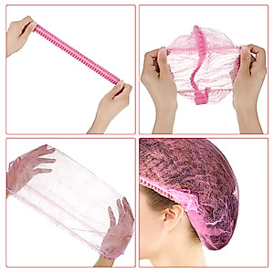 100 Pcs Disposable Nonwoven Bouffant Caps 21 Inch Hair Net Elastic Cap Hair Cover Hats for Beauty Salon Hospital Spa Catering Dust-free Workspace(Pink)