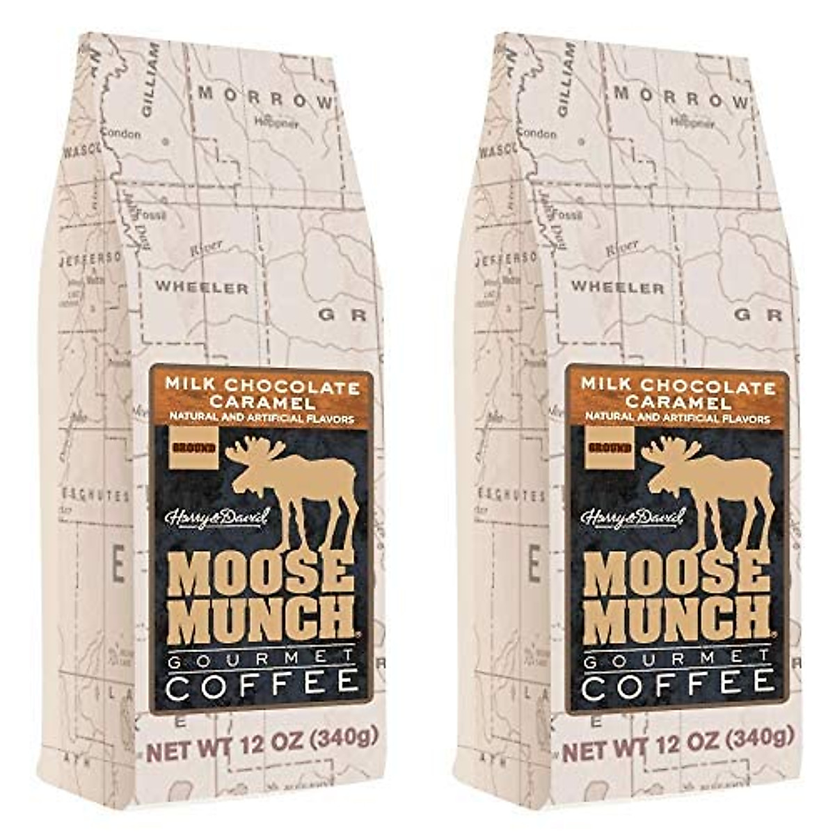 Moose Munch Gourmet Ground Coffee by Harry & David, 2/12 oz bags (Milk Chocolate Caramel)
