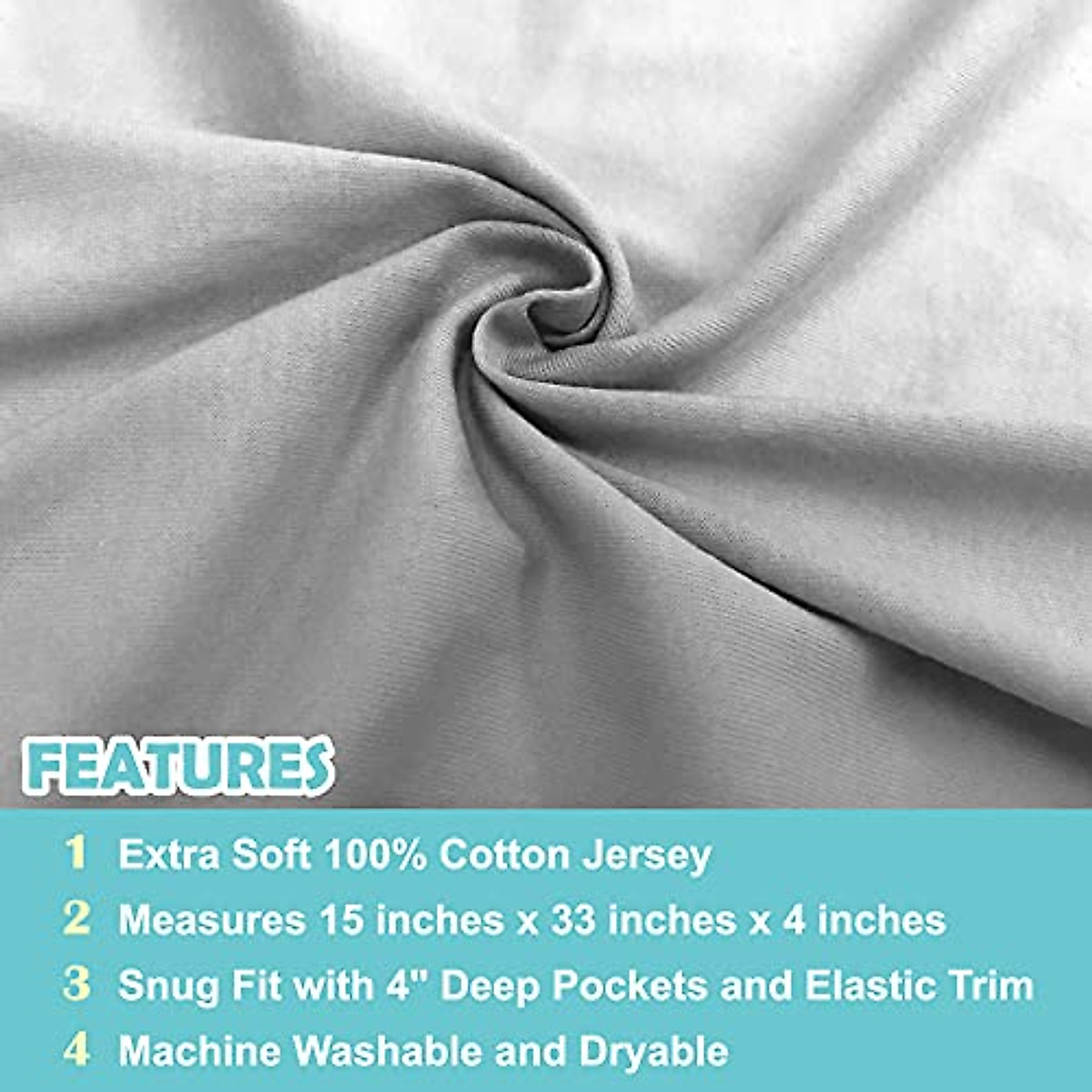 American Baby Company 15" x 33" Fitted Bassinet Sheet, 100% Natural Cotton Jersey Knit, Grey, Soft Breathable, for Boys and Girls(Pack of 1)