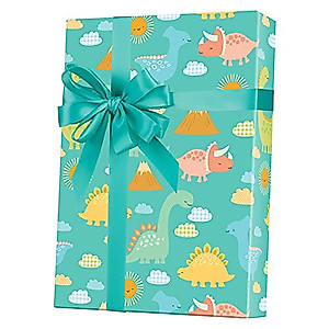 Party Explosions Gift Wrap - Baby Dinosaur Wrapping Paper Roll (24" W x 15' L)