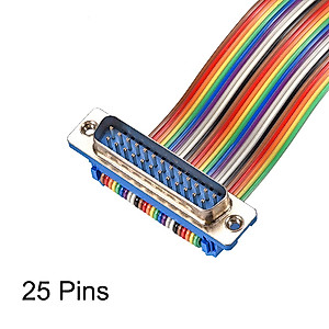 uxcell IDC Rainbow Wire Flat Ribbon Cable DB25 Male to DB25 Male Connector 2.54mm Pitch 11.8inch Length