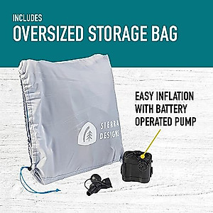 Sierra Designs Queen Campaign Air Mattress | Air Bed for Car Camping and Travel | Full TPU Construction Means no Harmful or Toxic Materials | Includes Battery Operated Pump of Easy Fast Inflation |