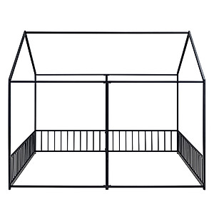 Harper & Bright Designs Twin House Bed for 2 Kids, Double Shared Size Kids Beds, Metal Twin Size Bed Frame, Montessori Floor Kids,Teens, Boys & Girls, Can Be Decorated Tent (Double Twin, Black)