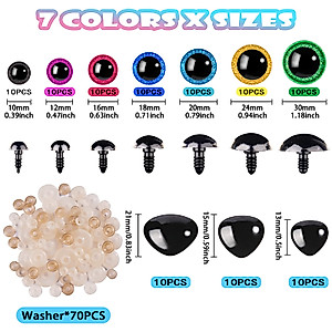 Ferenala 100Pcs 10-30mm Safety Eyes and Noses Large Plastic Craft Crochet Eyes Glitter Doll Eyes with Washers for Plush Animals Stuffed Animals DIY Puppet Bear Toy Doll Making Supplies (Multicolor)