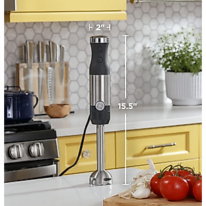 GE Immersion Blender | Handheld Blender for Shakes, Smoothies, Baby Food & More | Includes Whisk & Blending Jar | 2-Speed | Interchangeable Attachment for Easy Clean | 500 Watts | Stainless Steel