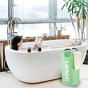 Odonata Large Laundry Basket(7 Colors),Collapsible Fabric Hamper,Tall Foldable Clothes Baskets,Easy Carry Bags, Folding Washing Bin,Hampers for Kids Bedroom,College Dorms.(Light Green,115L)