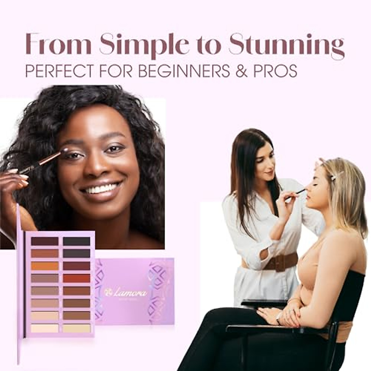 Lamora Eyeshadow Palette Makeup - Eye Makeup Palette with 16 Highly Pigmented Matte Shades - Vegan & Blendable