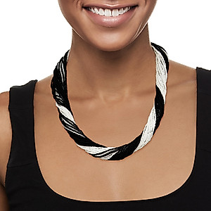 Ross-Simons Italian Black and White Murano Glass Bead Torsade Necklace in Sterling Silver. 20 inches
