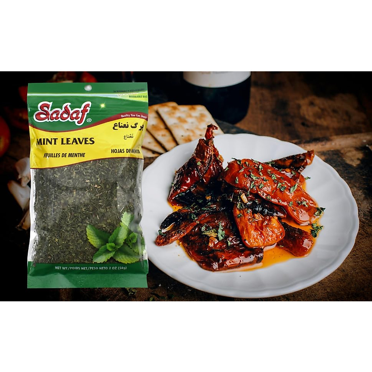 Sadaf Mint Leaves Cut - Dried mint leaves cut and sifted - Kosher and Halal - No stems (2 Oz)