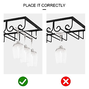 MOCOUM Under Cabinet Wine Glass Rack Stemware Rack, Wine Glasses Hanger Rack Wire Wine Glass Holder Storage Hanger for Cabinet Kitchen Bar (Black, 3 Rows 1 Pack)