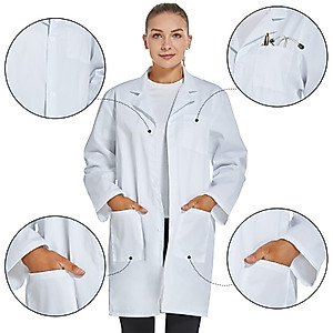 VOGRYE Professional Lab Coat for Women Long Sleeve, White, Unisex M