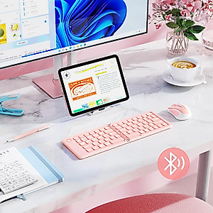 MEETION Foldable Keyboard and Mouse, Portable Bluetooth Keyboard and Mini Mouse with Stand Holder, for Travel, Business, Gifts, USB-C Rechargeable, Travel Keyboard Mouse for iPad Tablets Laptop, Pink