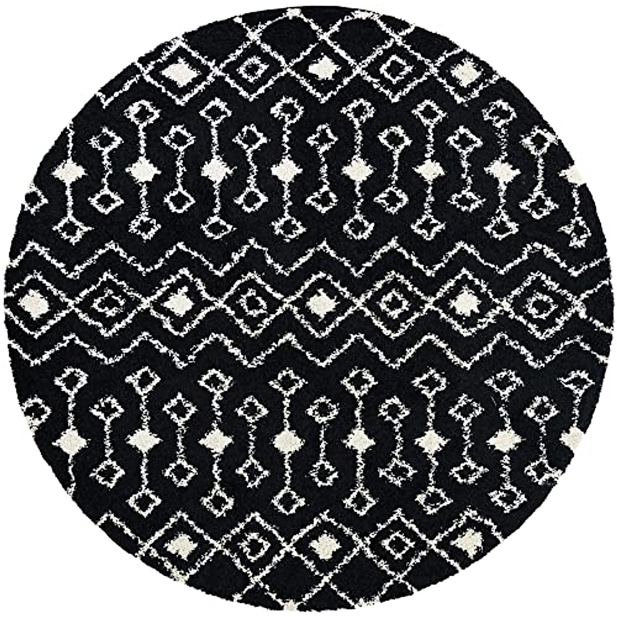 Unique Loom Moroccan Trellis Shag Collection Area Rug - Meknes (10' Round, Black and White)