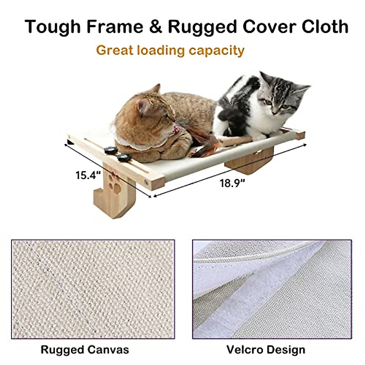 Doemtio Cat Window Perch Sturdy Solid Wood Cat Window Hommock for Large Cats Indoor Easy to Adjust Cat Window Bed Seat Shelf for Windowsill Bedside Cabinet and Drawer