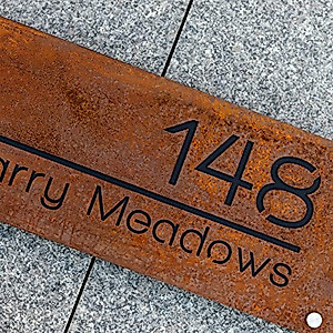 Rusted Steel Modern House Number for Outside, Address Number Plaque, Custom Sign,Personalized Sign (40X15CM)